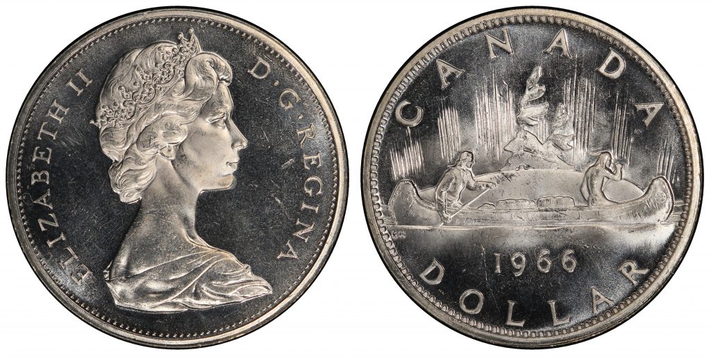 1966 $1 Small Beads Cameo ICCS MS64. - Canadian Coins and Paper Money